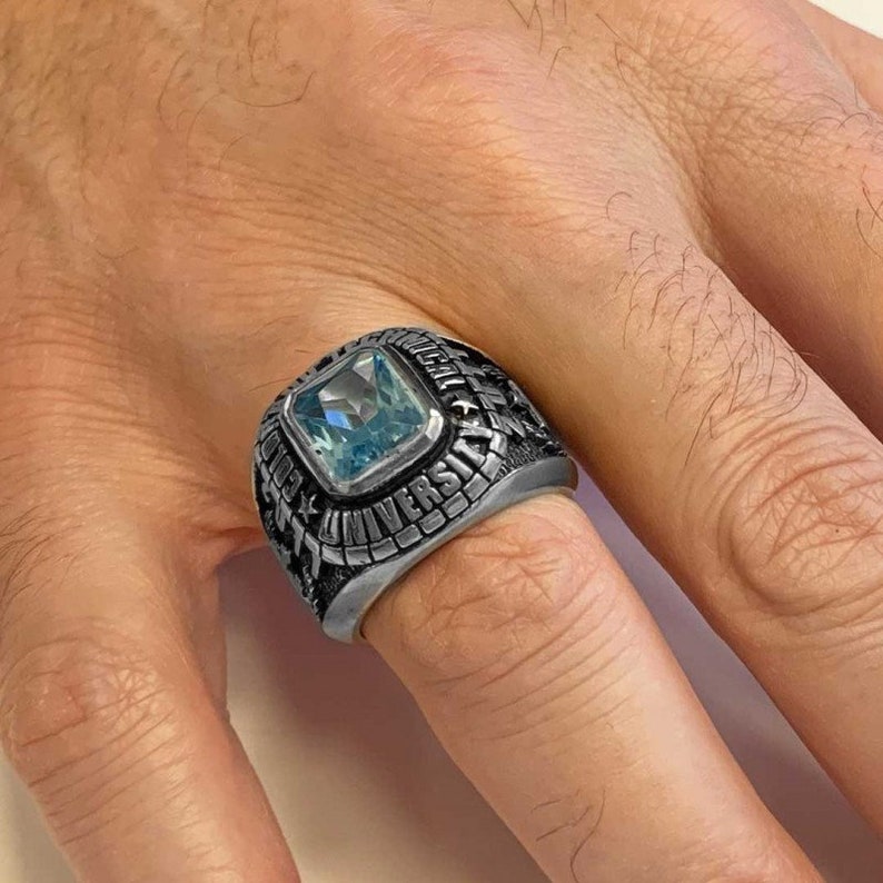 Silver Custom College Class Ring, School Ring,signet Ring, Graduation ...
