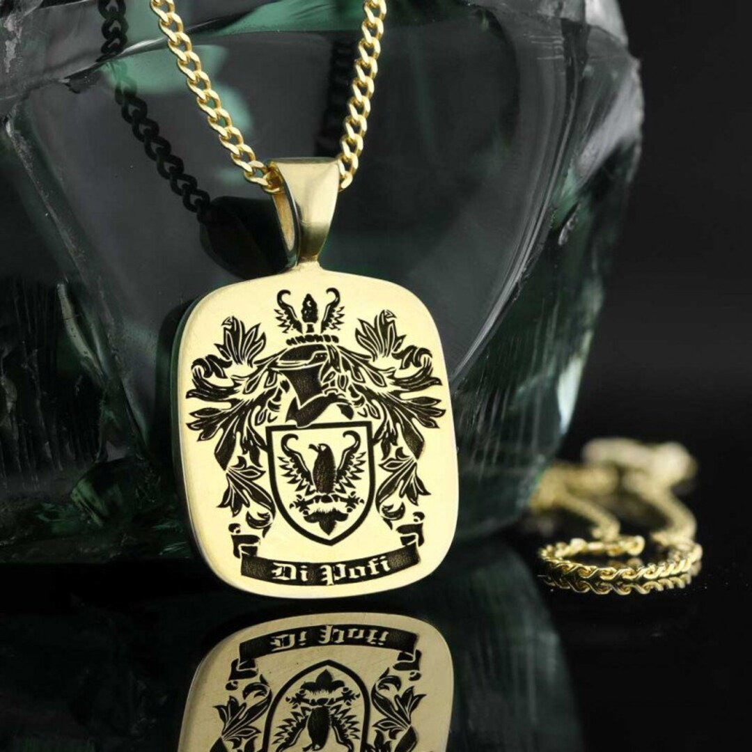 Personalized Family Crest Necklace, Gold Custom Coat of Arms Clan ...