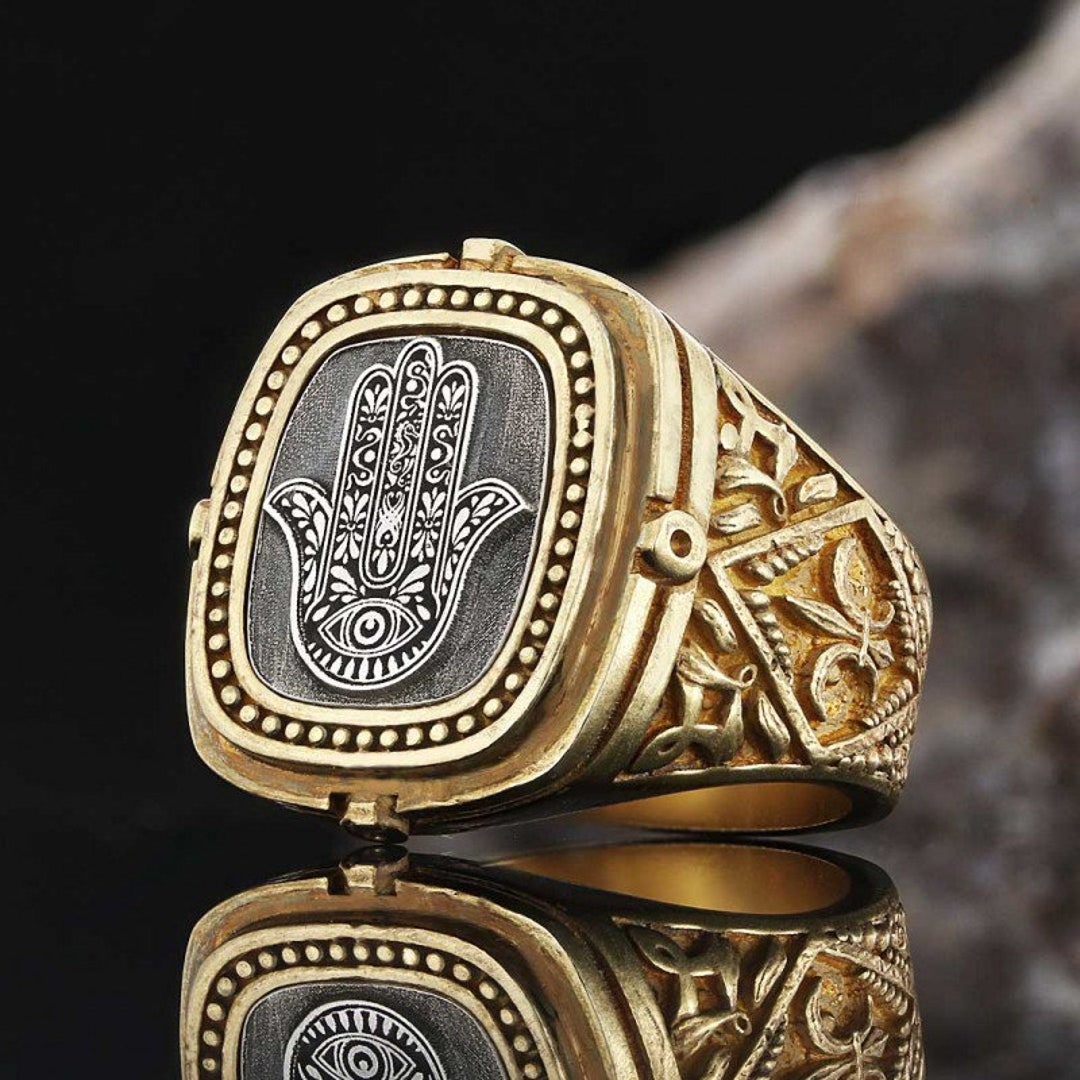 Sterling Silver Hamsa Hand of God Ring, 925K Sterling Silver Hamsa Hand ...