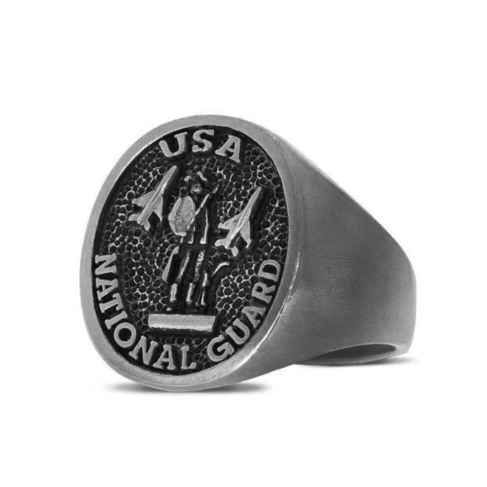 US National Guard Round Ring Silver US National Army Ring - Etsy