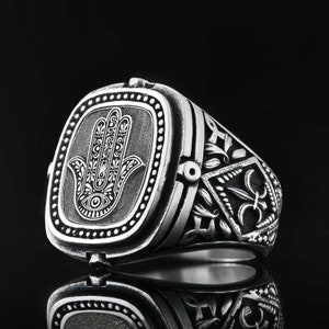 Sterling Silver Hamsa Hand of God Ring, 925K Sterling Silver Hamsa Hand ...