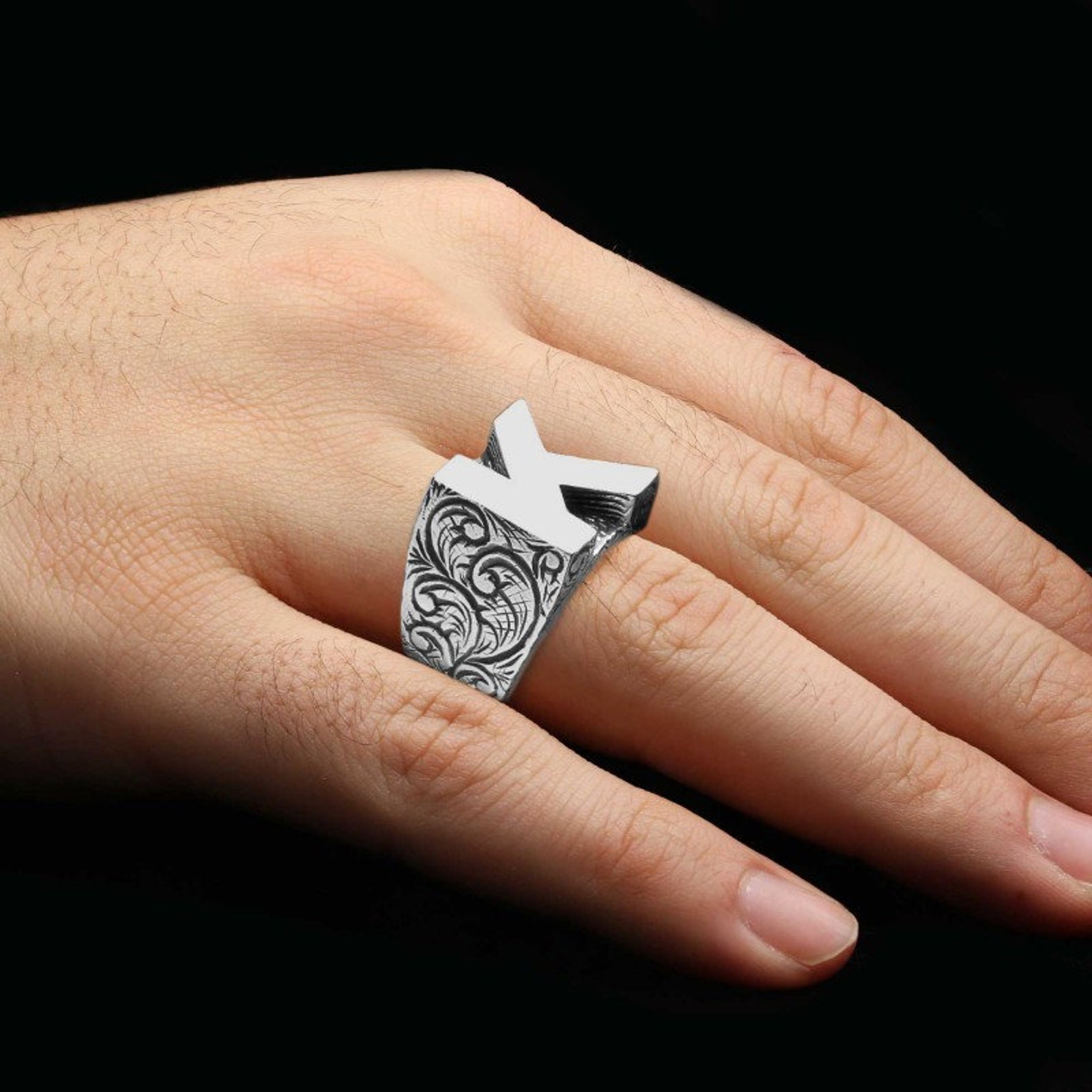 925 Sterling Silver Letter Ring, Letter K Ring, A-Z Initial Ring ...