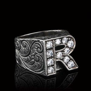 Silver R Letter Ring, R Alphabet Ring, A-Z Initial Ring, Silver ...