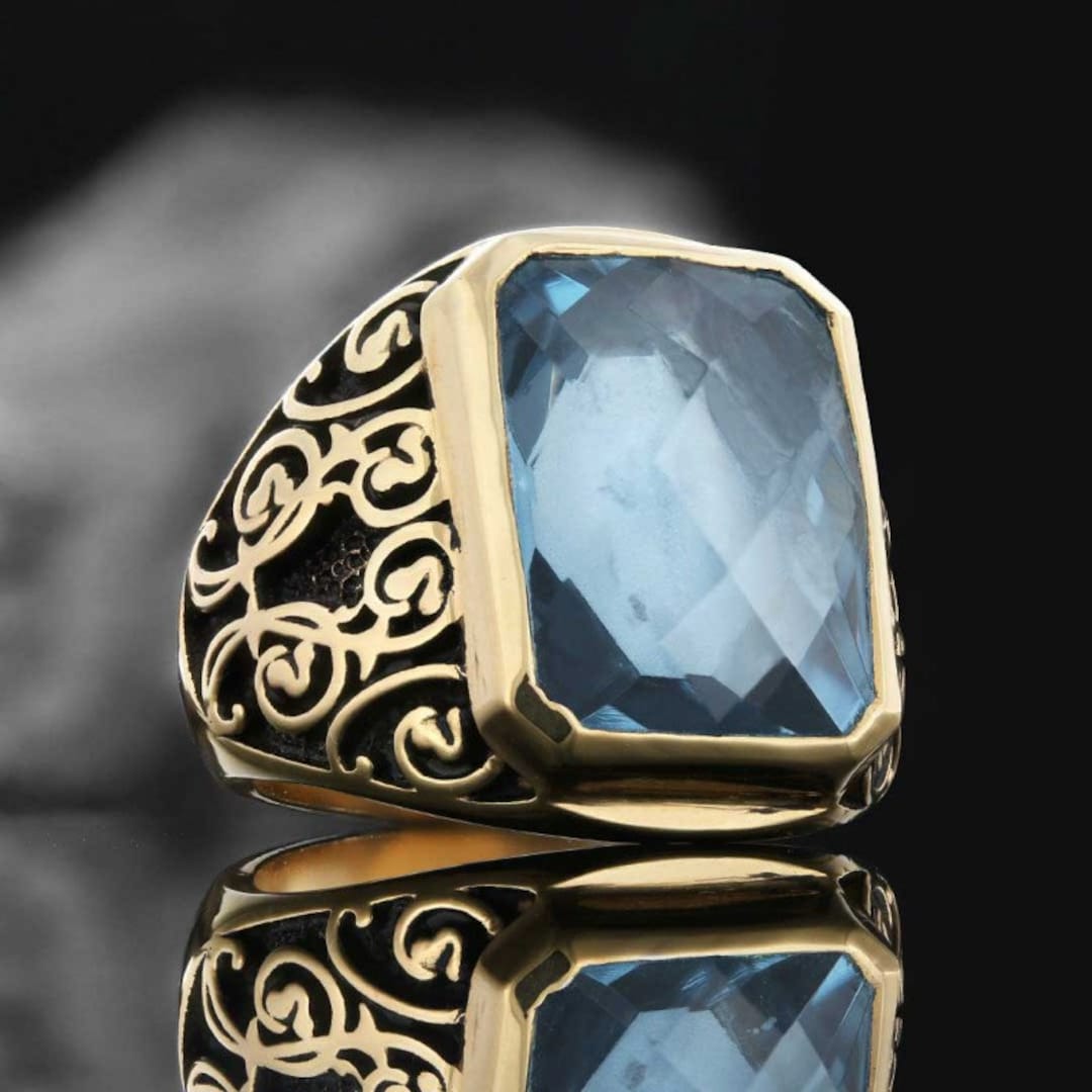 925 Sterling Silver Men Ring, Light Blue Stone Ring, Red Stone Ring ...