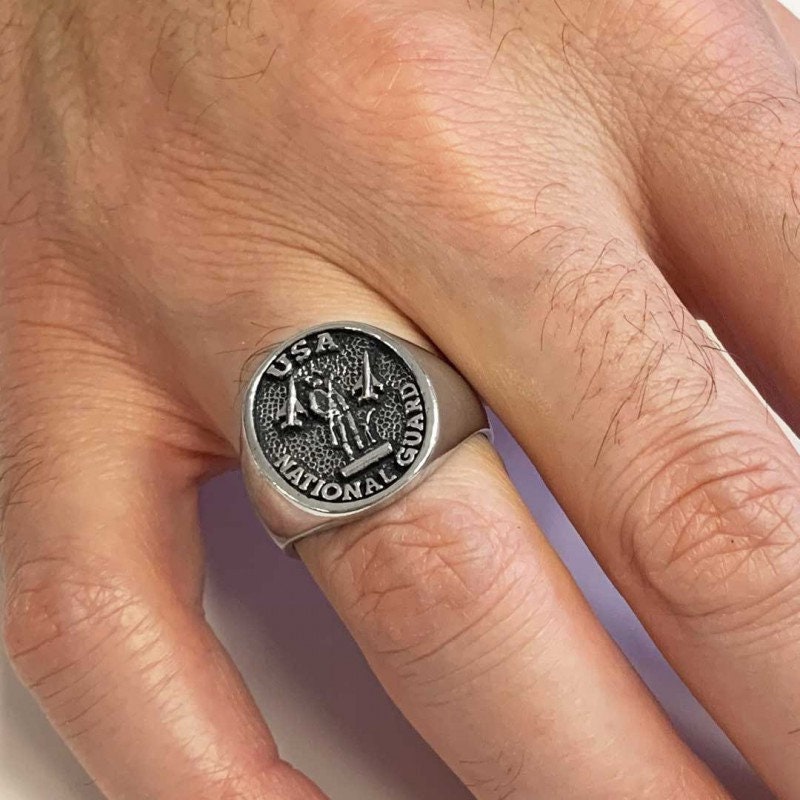 US National Guard Round Ring, Silver US National Army Ring, Sterling ...