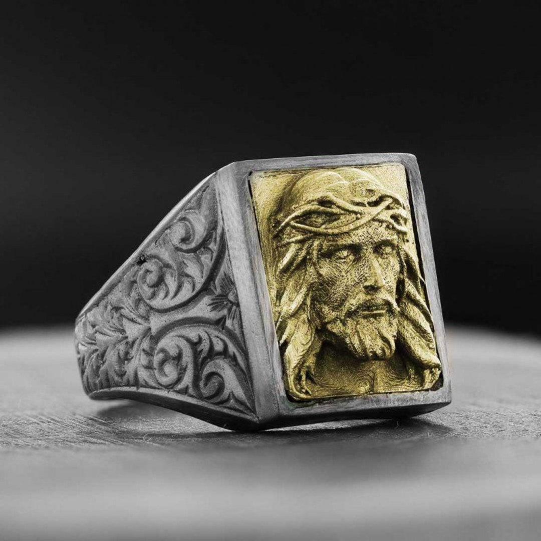 Silver Jesus Embossed Christ Ring, Mens Jesus Silver Ring, Savior Jesus ...