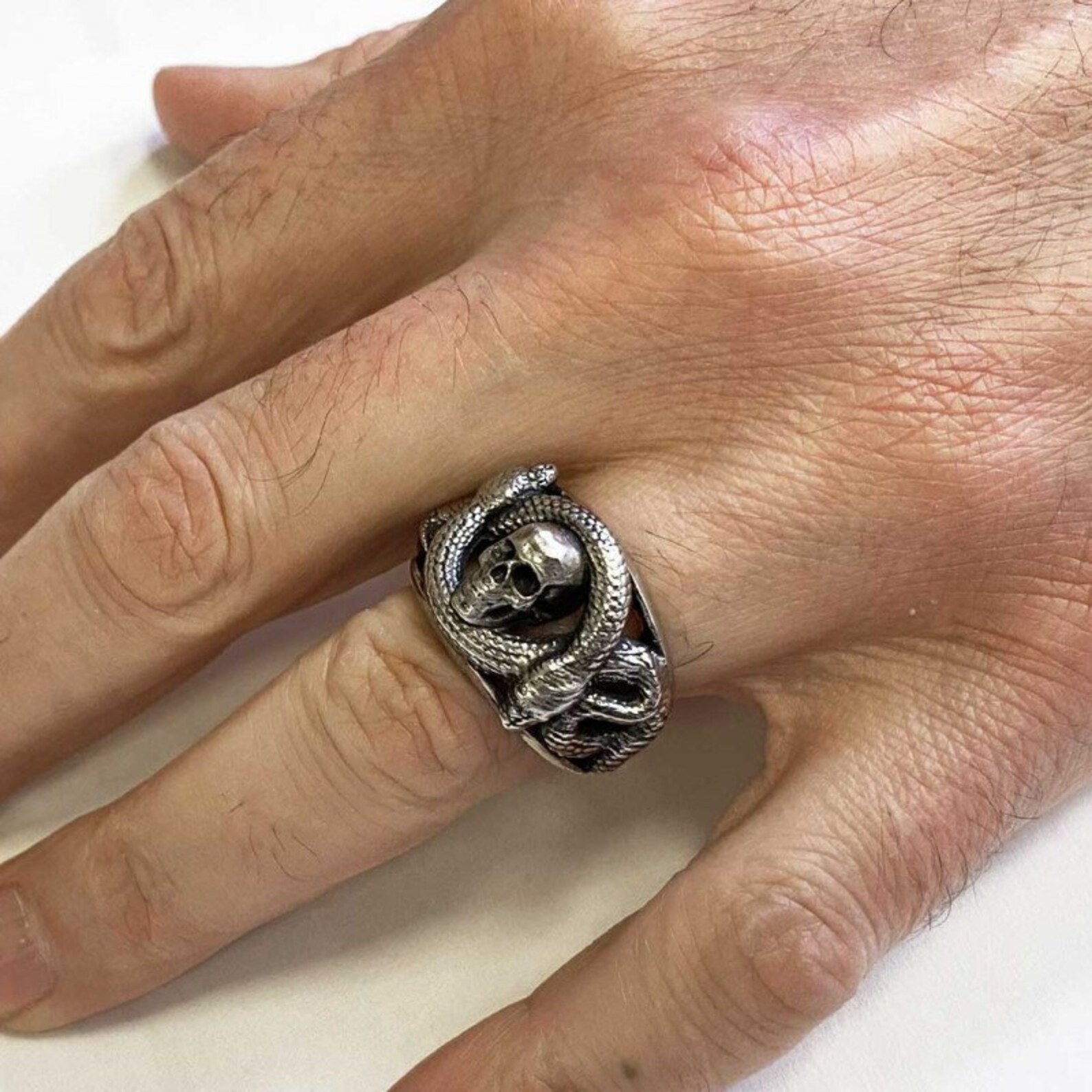 Silver Snake and Skull Ring Sterling Silver Snake Ring - Etsy