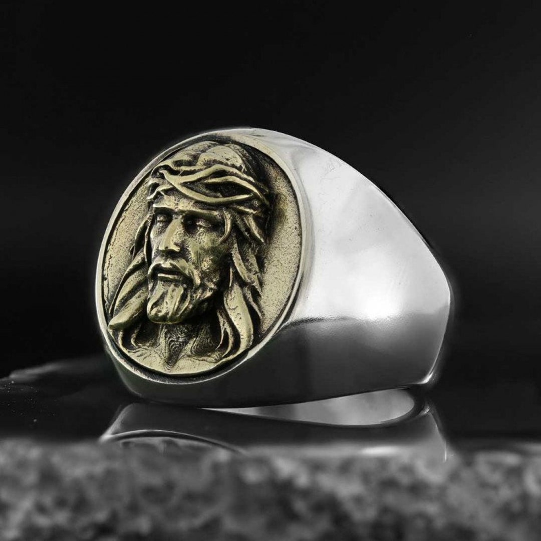 Silver Jesus Christ Ring, Mens Jesus Silver Ring, Savior Jesus Signet ...