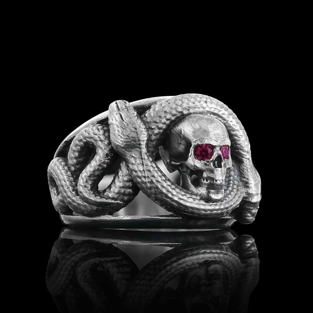 Silver Snake and Skull Ring Sterling Silver Snake Ring - Etsy