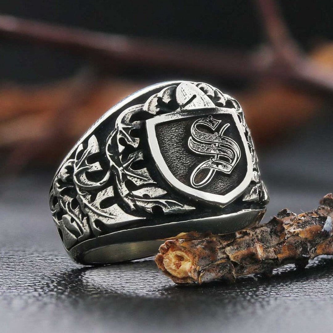 Silver A-Z Initial Ring , Custom Signet Ring, S Letter Ring Silver A-Z Initial Ring , Custom Signet Ring, S Letter Ring