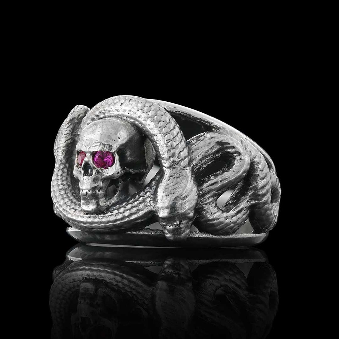Silver Snake and Skull Ring Sterling Silver Snake Ring - Etsy