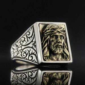 Silver Jesus Embossed Christ Ring, Mens Jesus Silver Ring, Savior Jesus ...