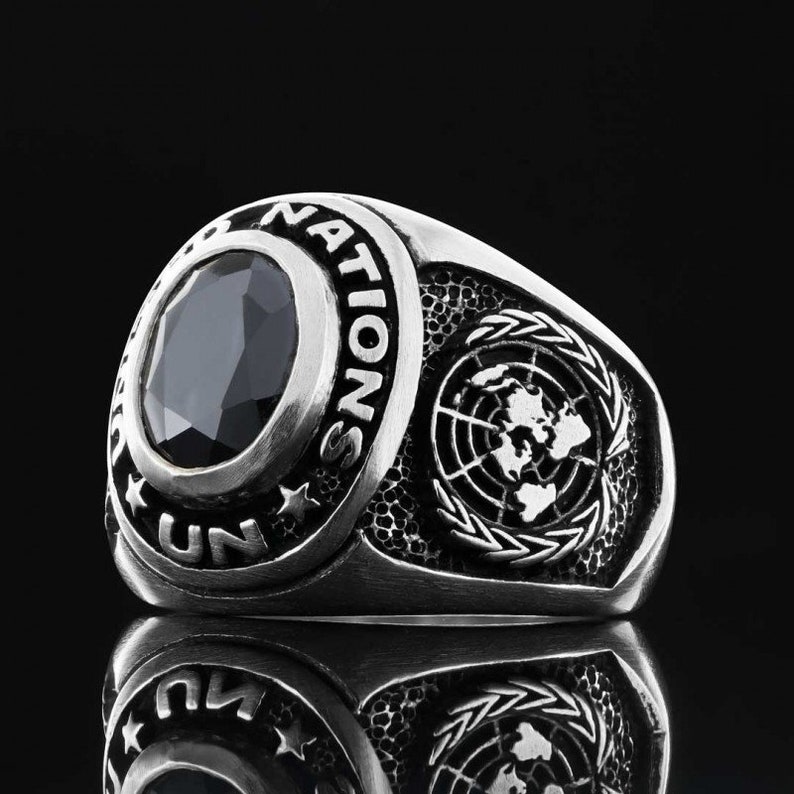 925 Sterling Silver Signet Ring, Logo Ring, United Nations Ring ...