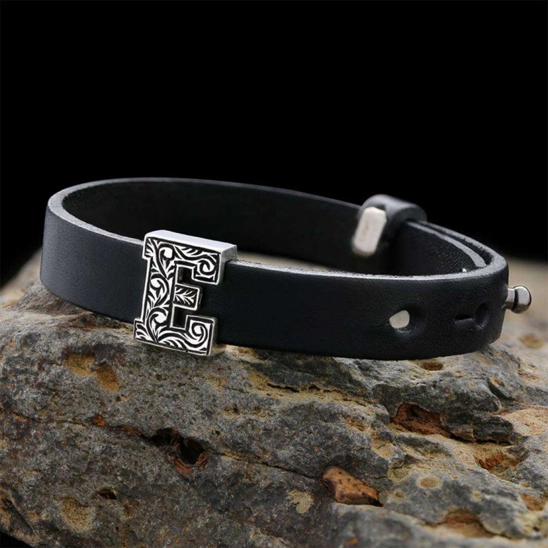 Letter E Bracelet, Monogram E Letter Bracelet, E Initial Leather ...