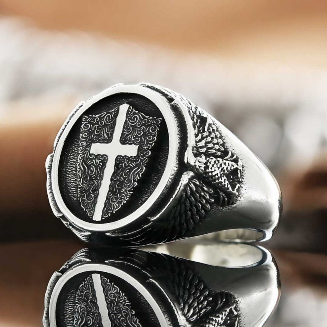 CRUSADER SHIELD RING, Silver Cross Ring, Signet Cross Ring, Christian ...