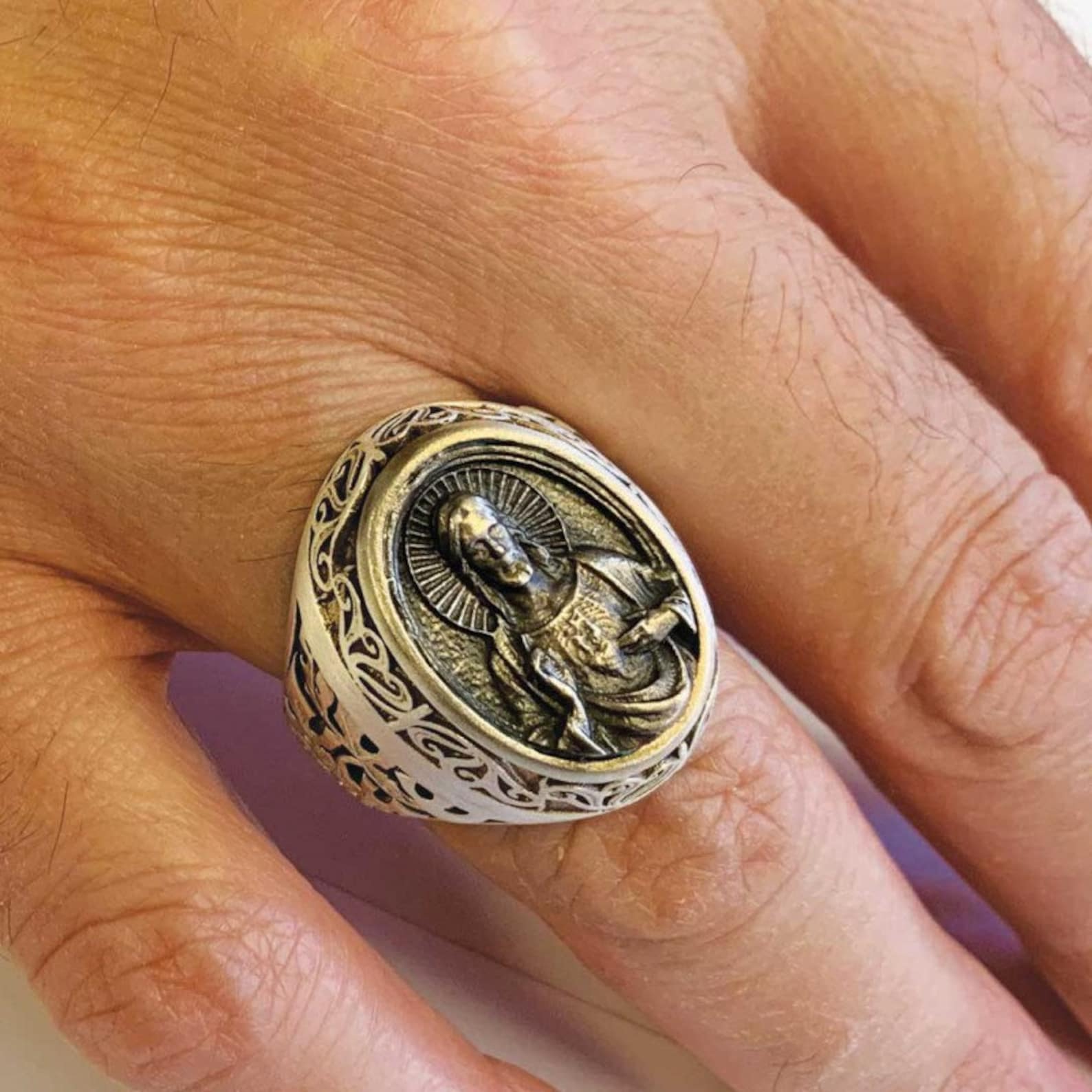 Crown of Light Jesus Ring Silver Jesus Christ Ring Mens | Etsy