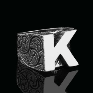 925 Sterling Silver Letter Ring, Letter K Ring, A-Z Initial Ring ...