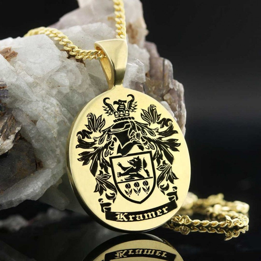 Personalized Family Crest Necklace, Gold Custom Coat of Arms Clan ...
