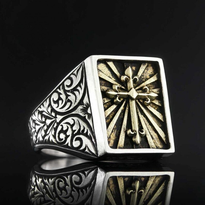 Silver Cross Men's Ring Signet Cross Ring Christian - Etsy