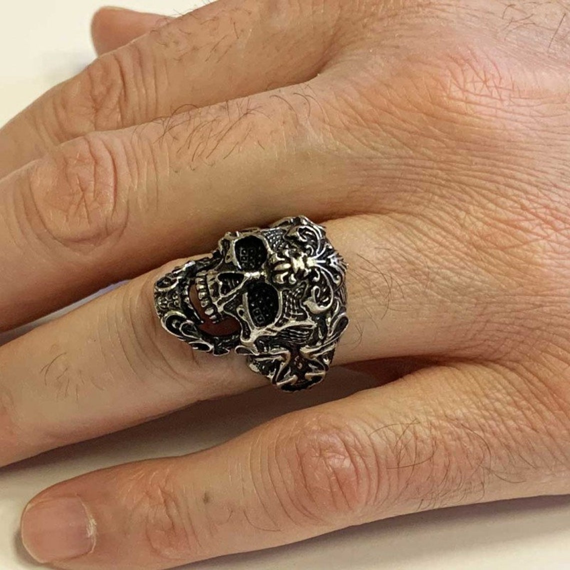 PATTERNED SKULL RING Silver Skull Sring 925 Sterling Silver | Etsy