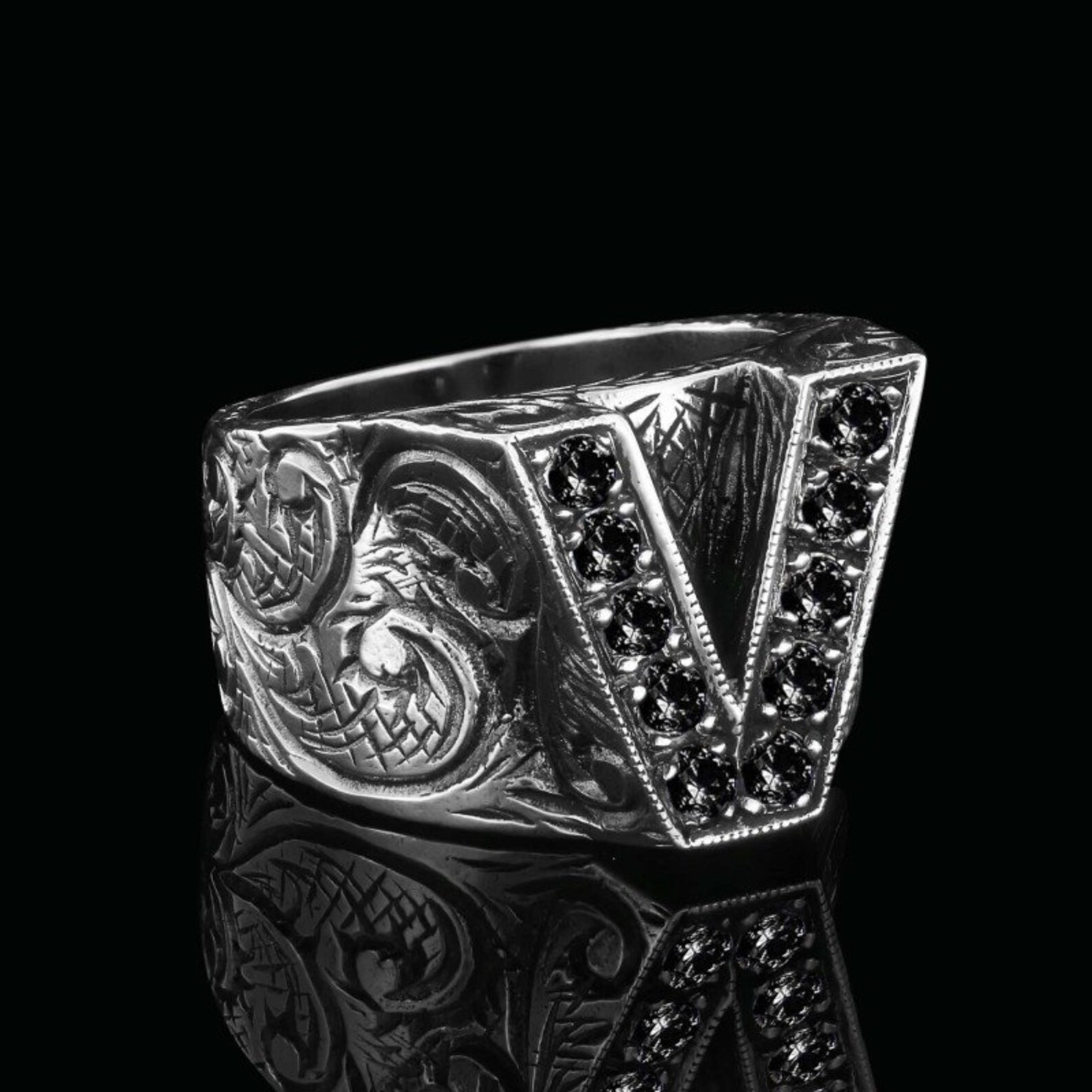 Silver V Letter Ring V Alphabet Ring A-Z Initial Ring | Etsy