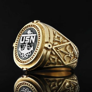 USN MILITARY RING , Us Navy Embossed Ring, Silver Military Ring ...
