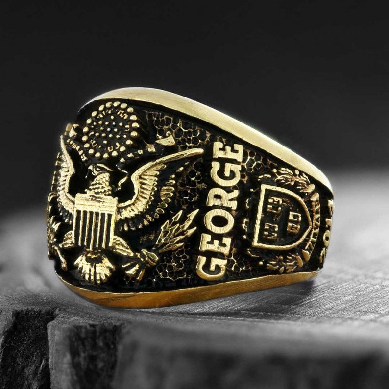 US Army Personalized Ring, Silver US Eagle Embossed Ring, USA Eagle ...