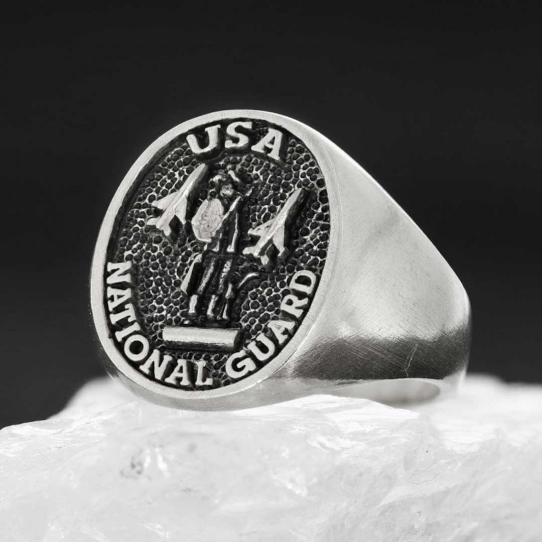 US National Guard Round Ring, Silver US National Army Ring, Sterling ...