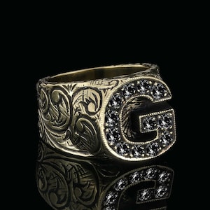 Silver G Letter Ring, G Alphabet Ring, A-Z Initial Ring, Silver ...