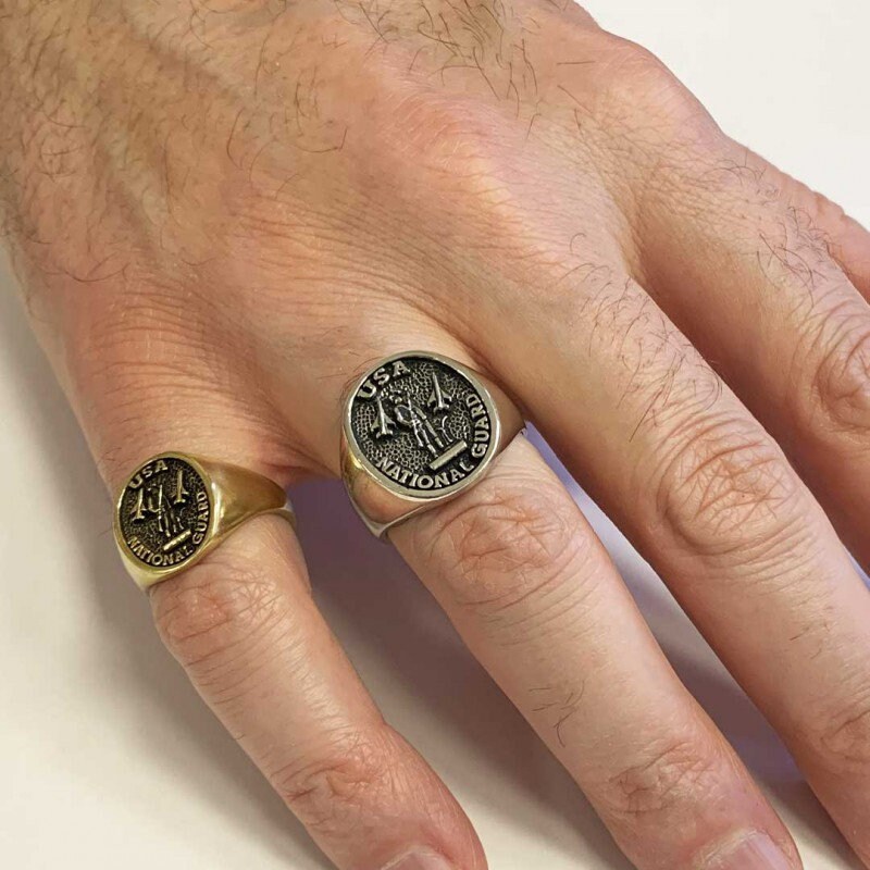 US National Guard Round Ring, Silver US National Army Ring, Sterling ...