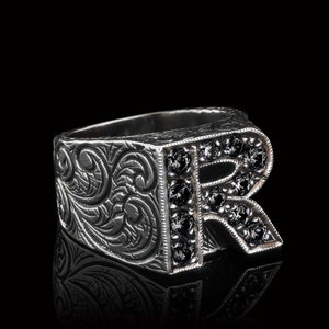 Silver R Letter Ring, R Alphabet Ring, A-Z Initial Ring, Silver ...