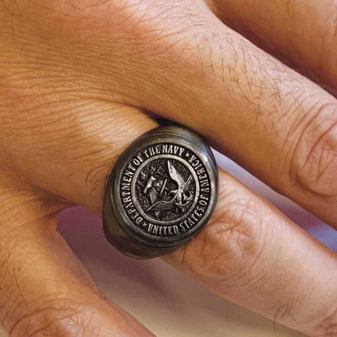 Silver US Navy Round Ring, US Navy Eagle Embossed Ring, USA Eagle Ring ...