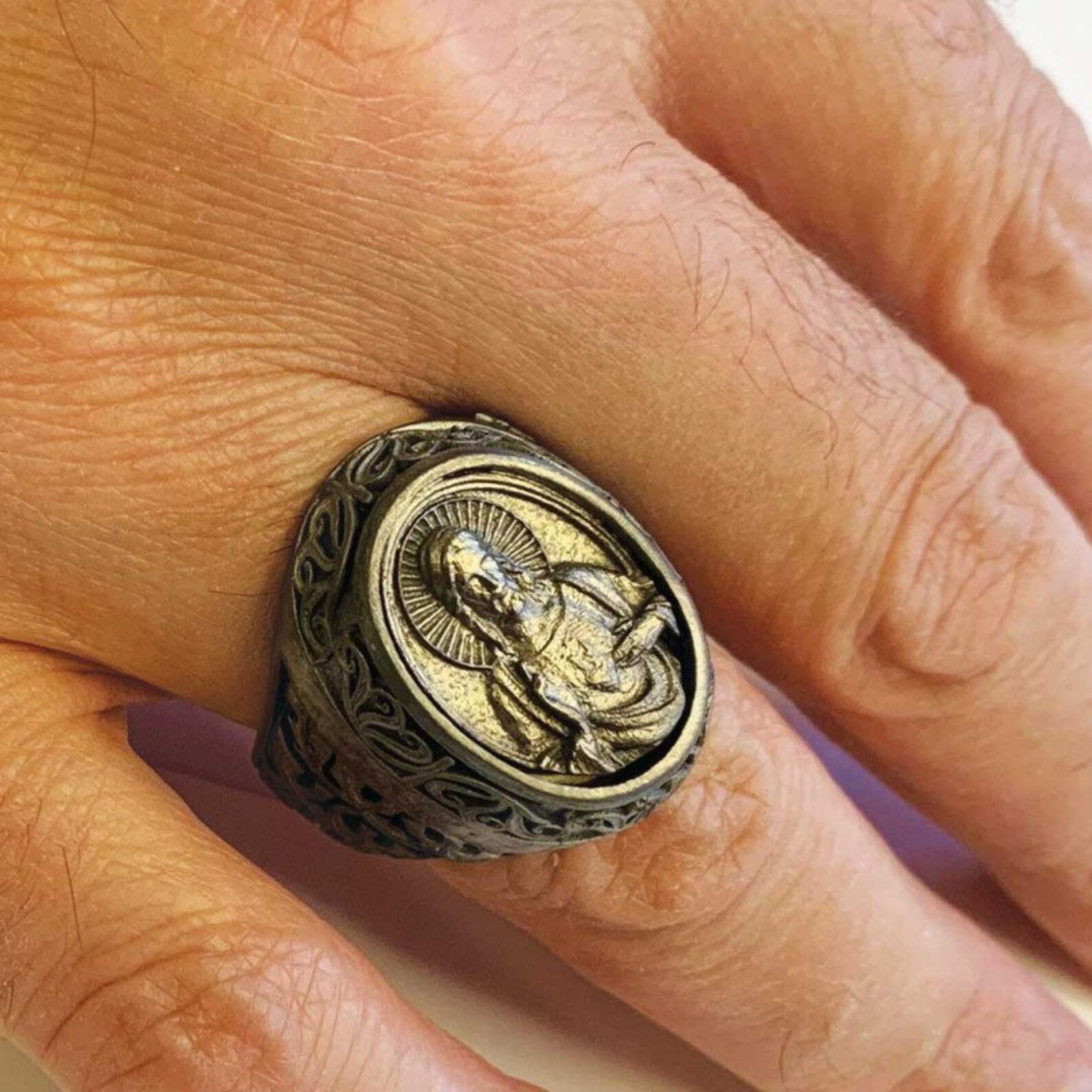 Crown of Light Jesus Ring Silver Jesus Christ Ring Mens | Etsy