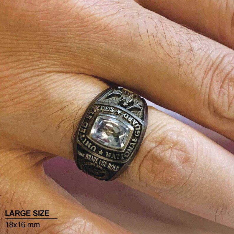 US National Guard Round Ring, Silver US National Army Ring, Sterling ...