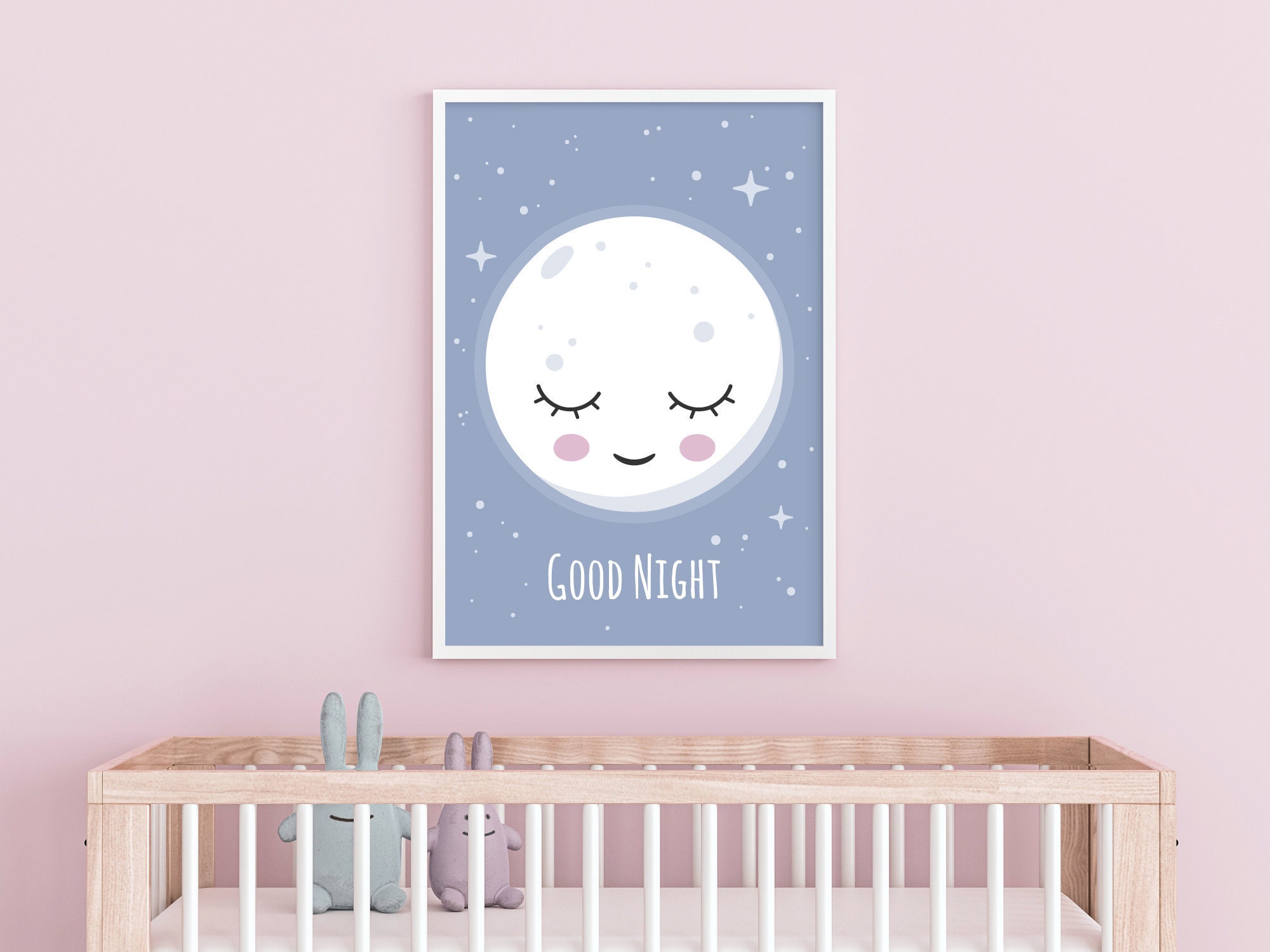 Good Night Moon, Nursery Moon Print, Sleeping Moon Print, Moon and ...