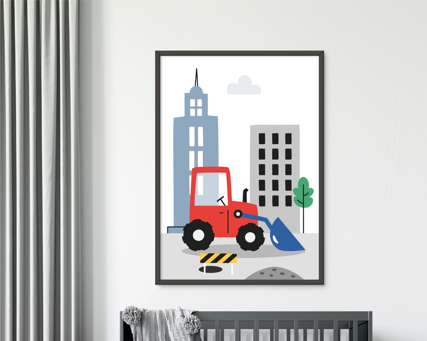 Set of 3 Construction Truck Prints, Tractor, Dump Truck, Crane, Nursery ...