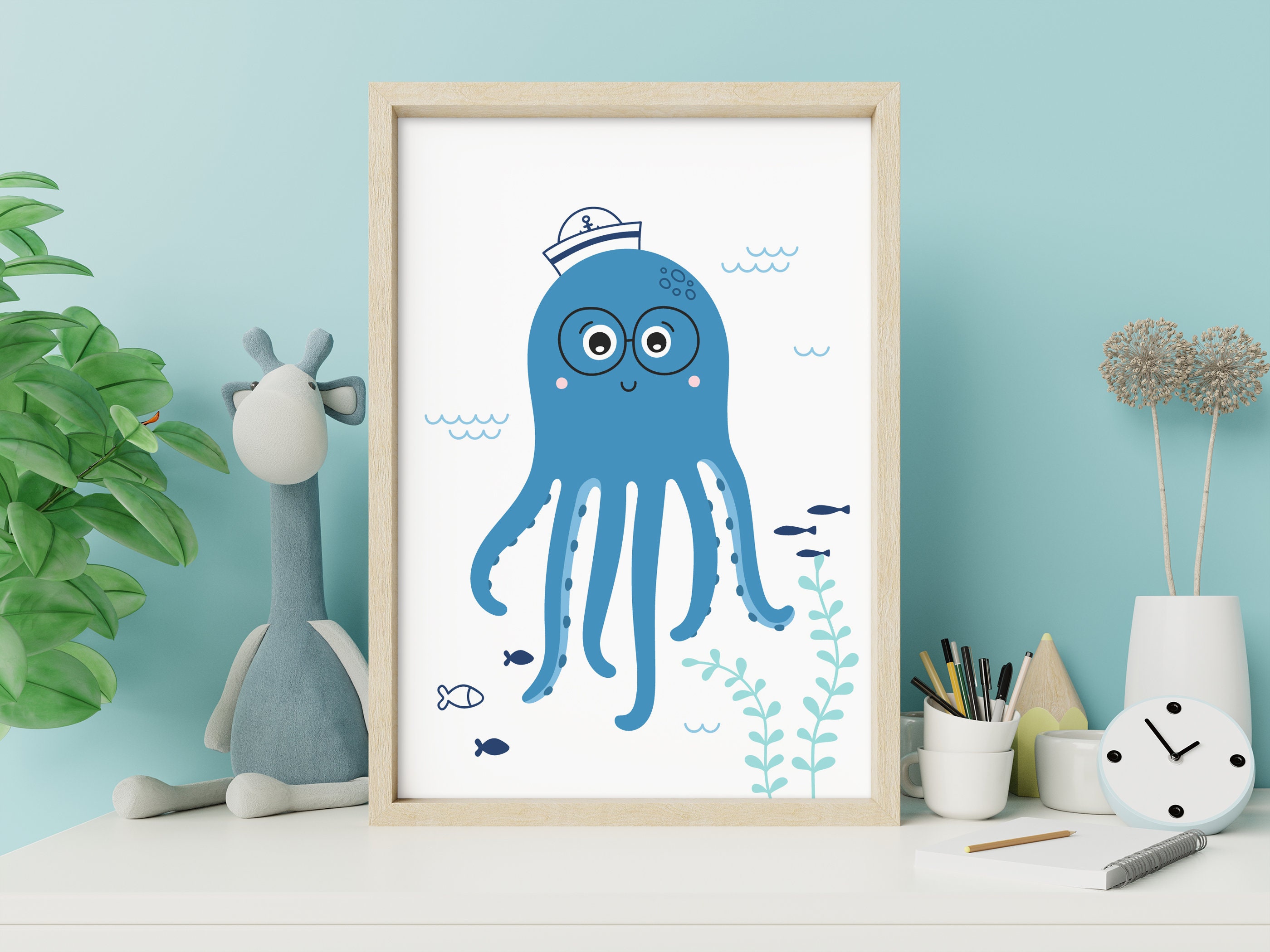 Ocean Nursery Wall Art, Sea Life Print, Little Octopus Print, Nautical ...