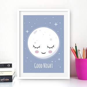 Good Night Moon, Nursery Moon Print, Sleeping Moon Print, Moon and ...