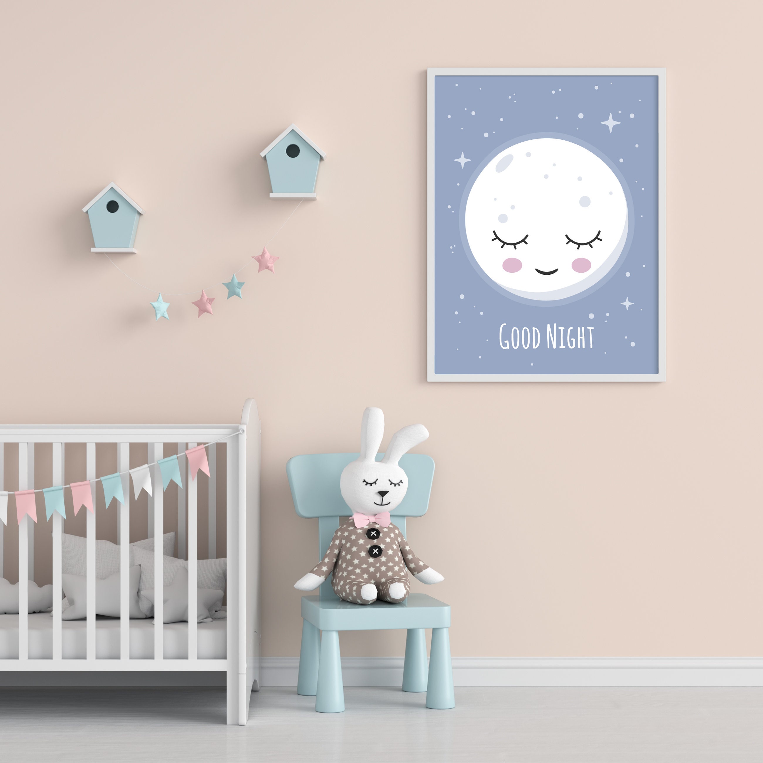 Good Night Moon, Nursery Moon Print, Sleeping Moon Print, Moon and ...