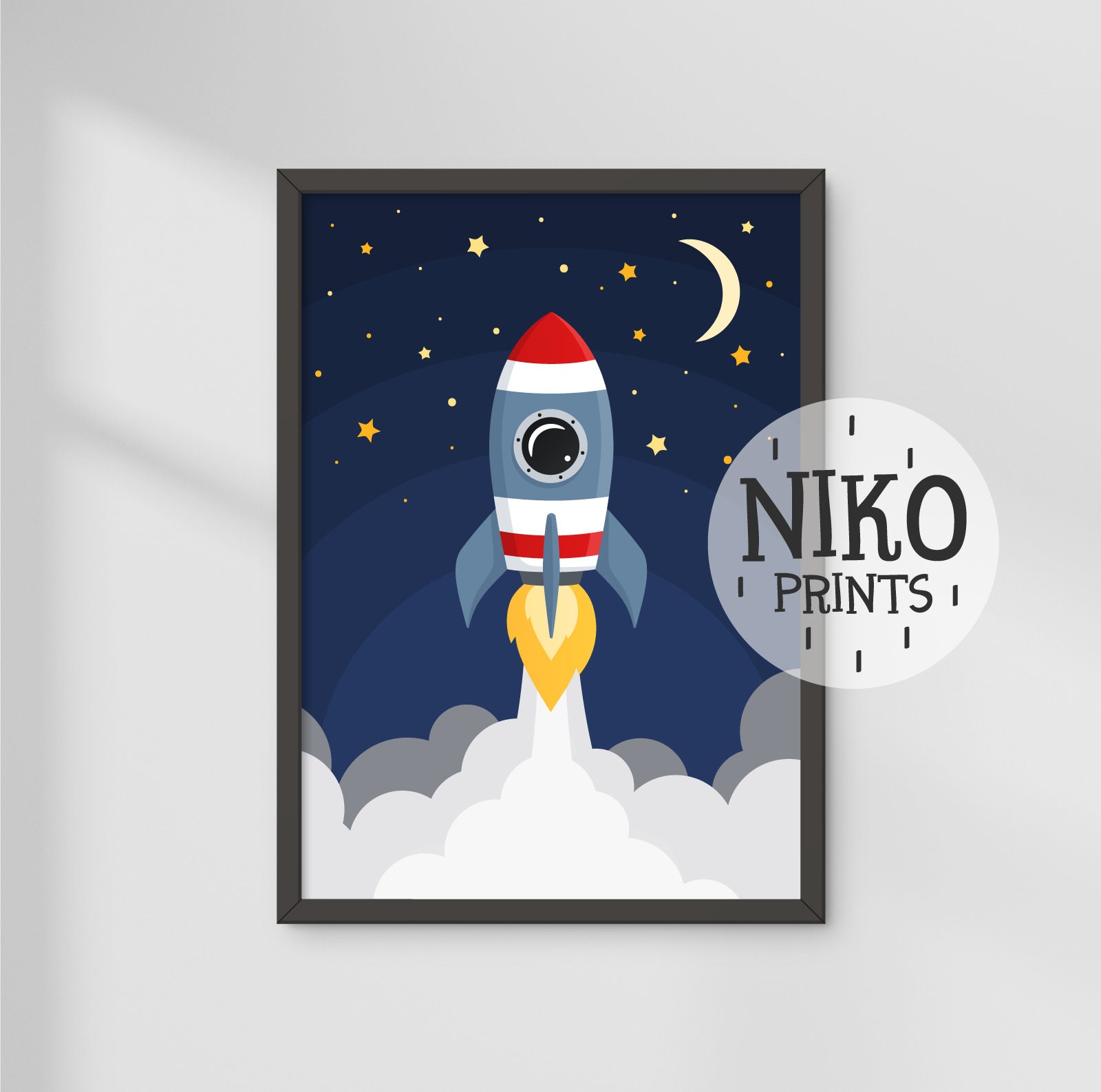 Rocket Spaceship, Space Rocket, Art Print for Boys and Girls Room ...