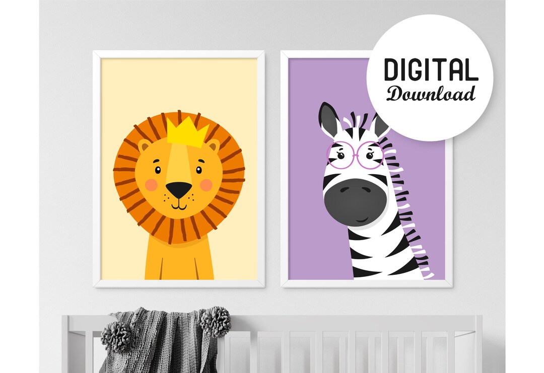 Safari Nursery Animal Prints, Zebra Print, Lion Poster, Set of 2 ...