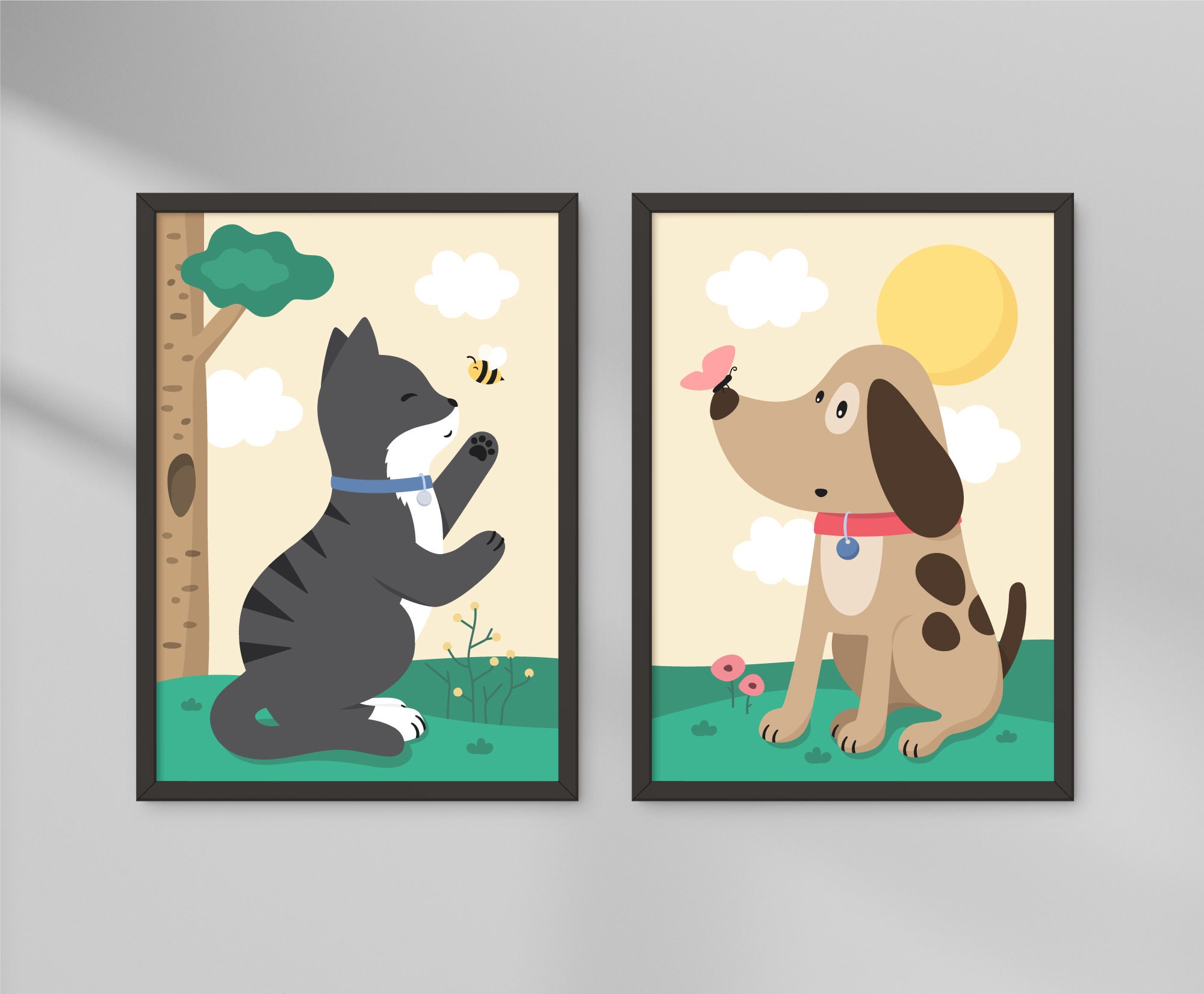 Cat and Dog Prints Cat Wall Art Animal Nursery Art Cat - Etsy