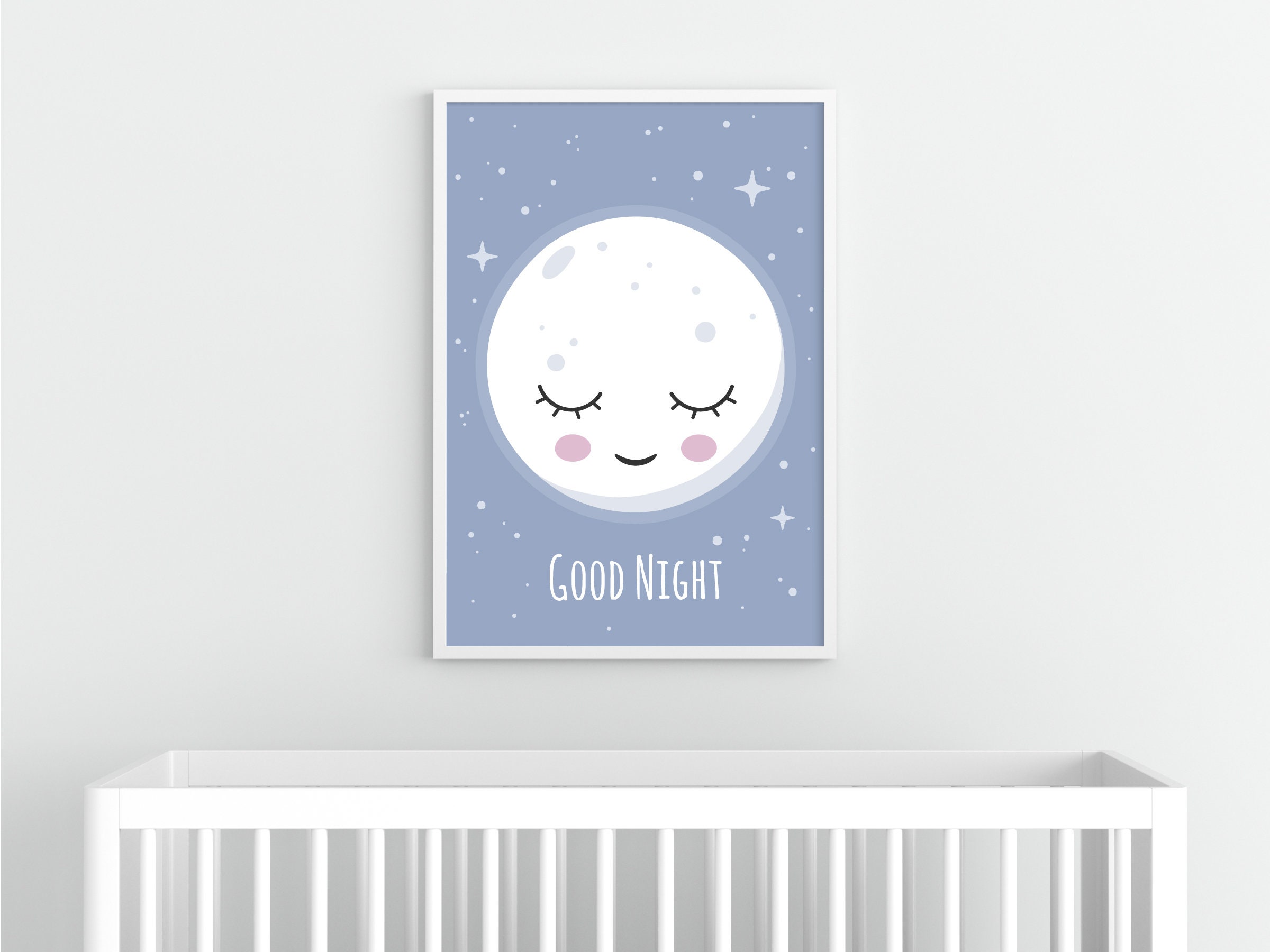 Good Night Moon, Nursery Moon Print, Sleeping Moon Print, Moon and ...