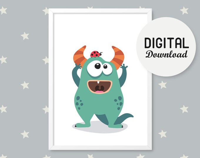 Nursery Wall Poster Silly Monster Art Cute Monster Print Black and ...
