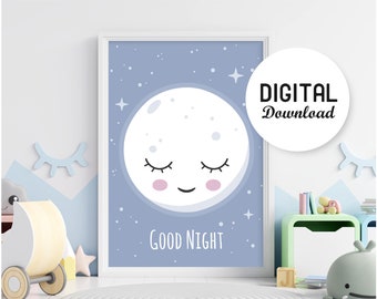Moon Nursery Print Good Night Sleep Tight Kids Wall Art - Etsy