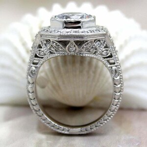 Vintage Engagement Diamond Ring, Octagon Shape Halo Diamond Ring, Round ...