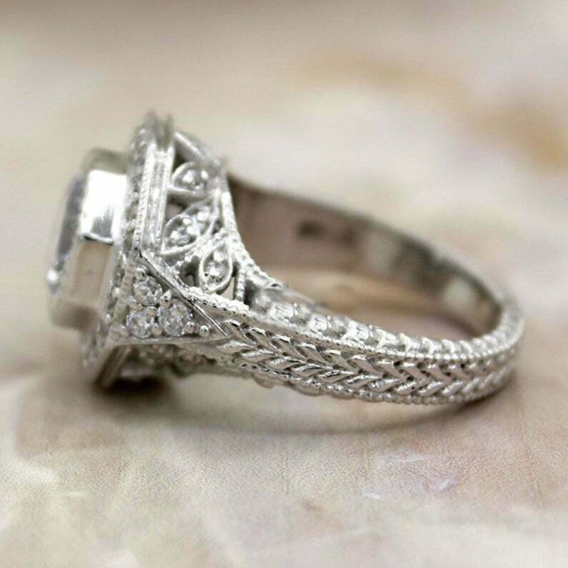 Vintage Engagement Diamond Ring Octagon Shape Halo Diamond - Etsy