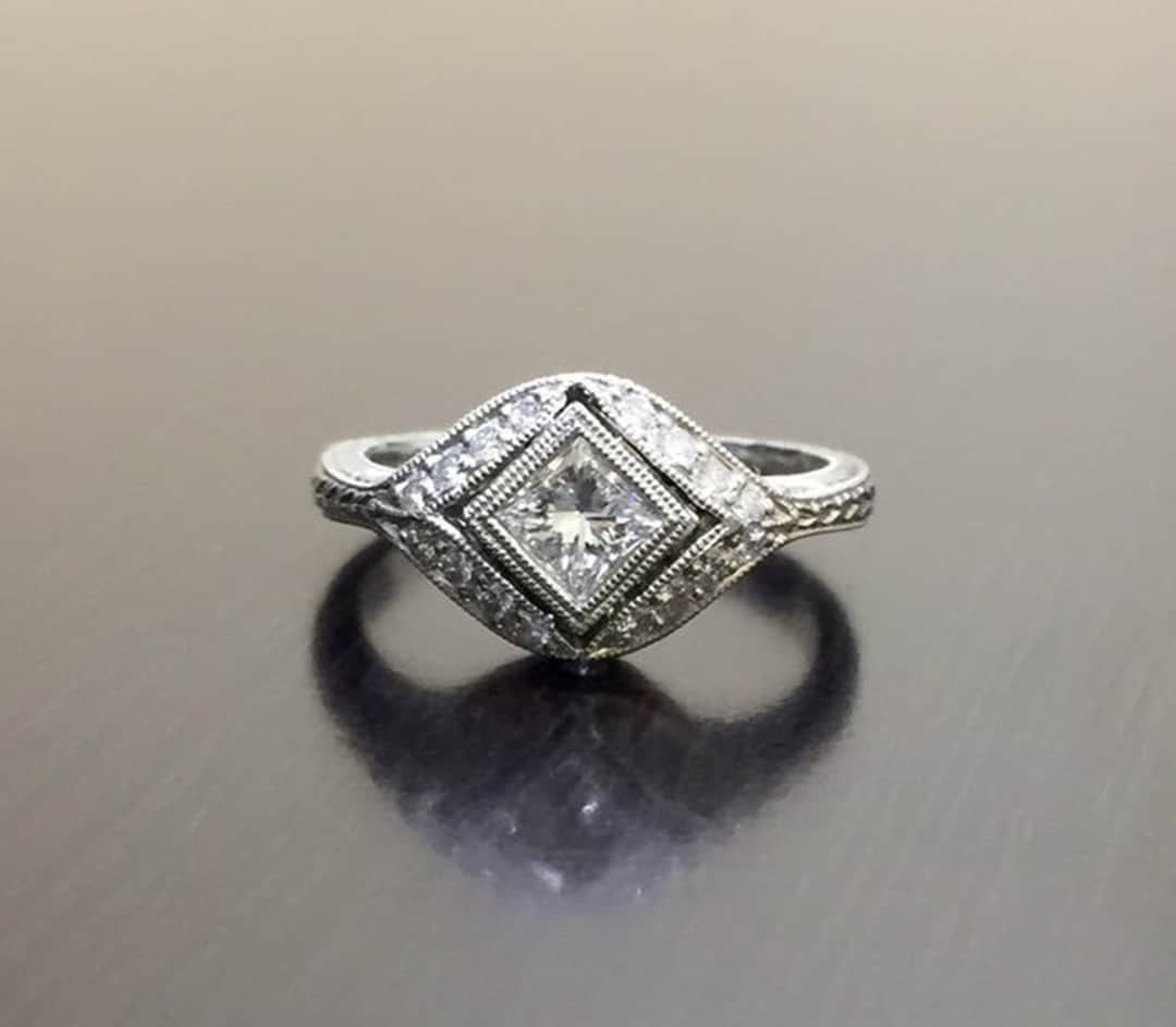Vintage Princess Cut Edwardian Ring, Art Deco Unique Collection Ring ...