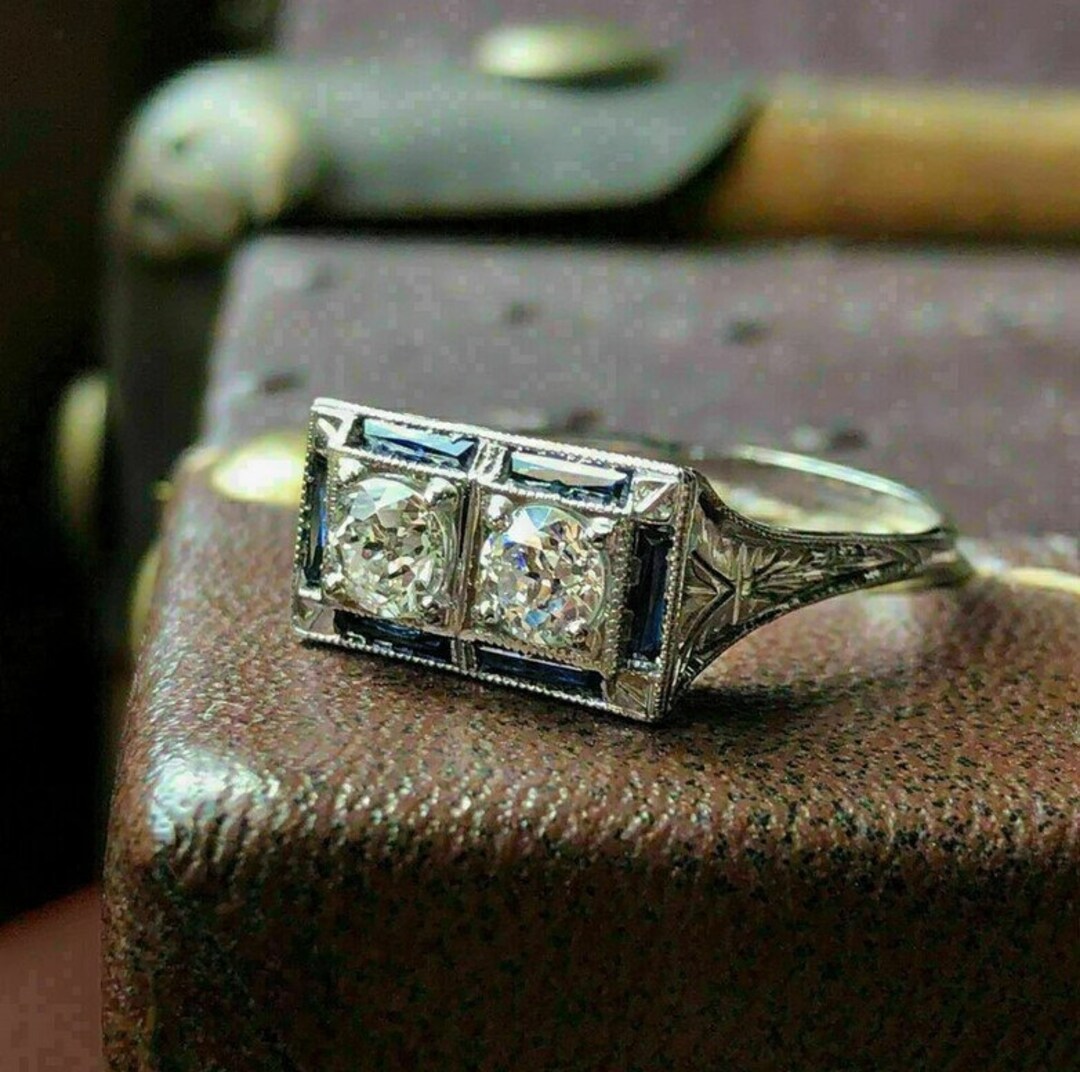 Art Deco Round Two Stone Engagement Ring, Antique Estate Fine Jewelry ...