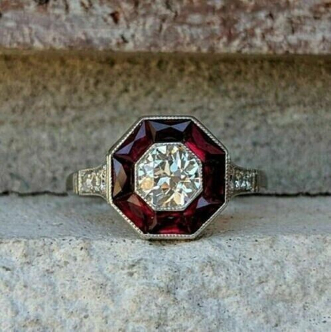 Buy Antique Art Deco 2.60ct Round Lab Created Engagement Ring, Art Deco ...